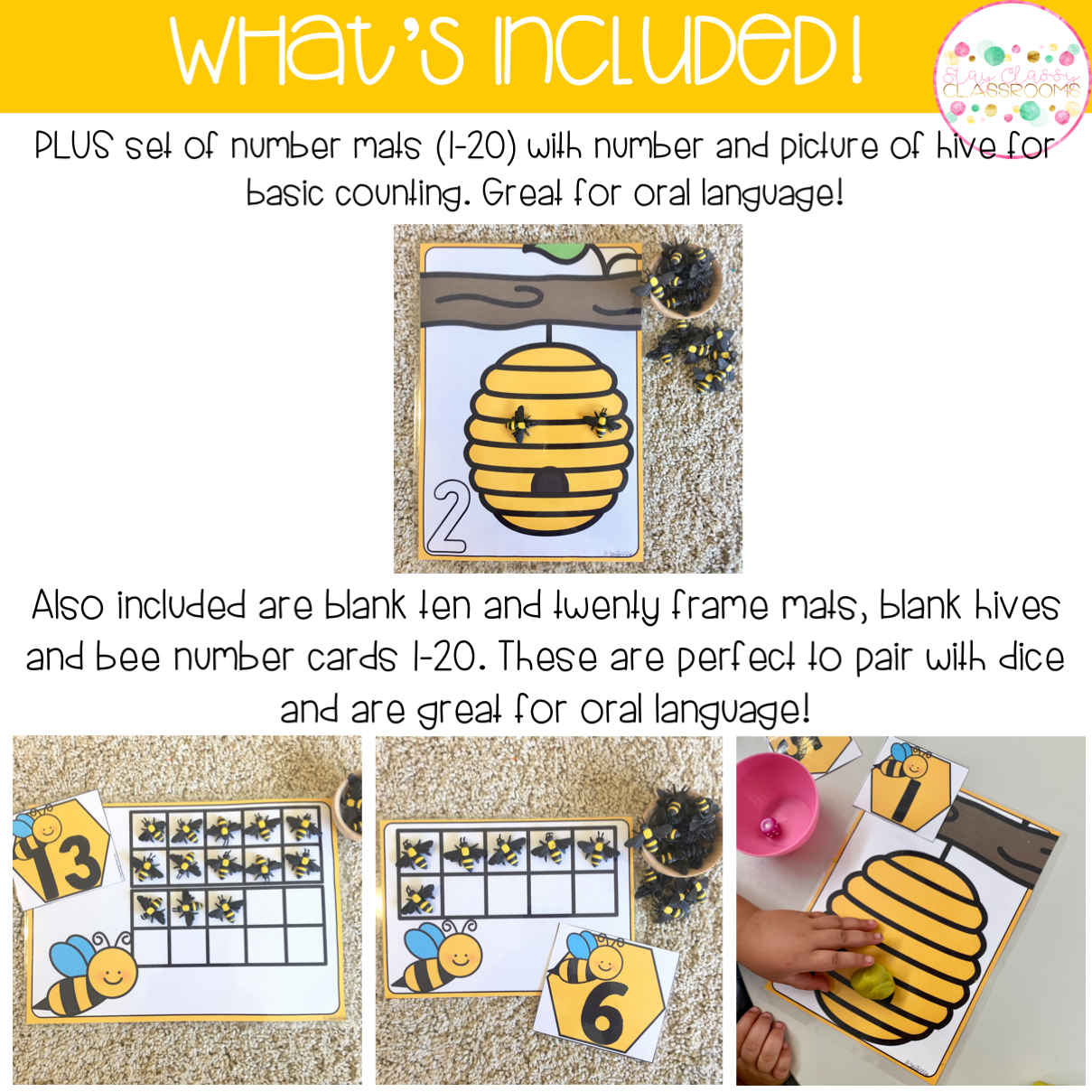 Bee Playdough Number Mats - Stay Classy Classrooms