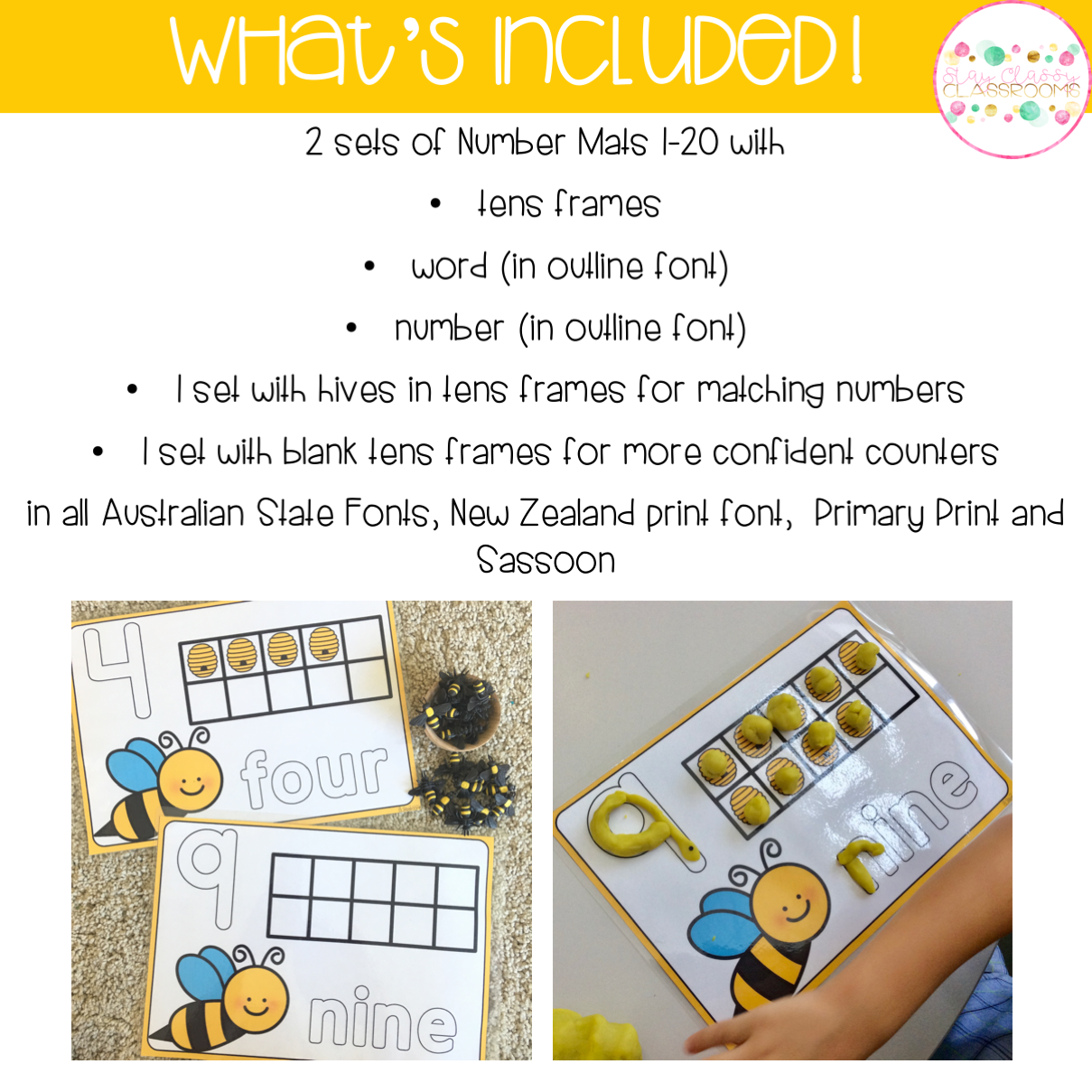 Bee Playdough Number Mats - Stay Classy Classrooms