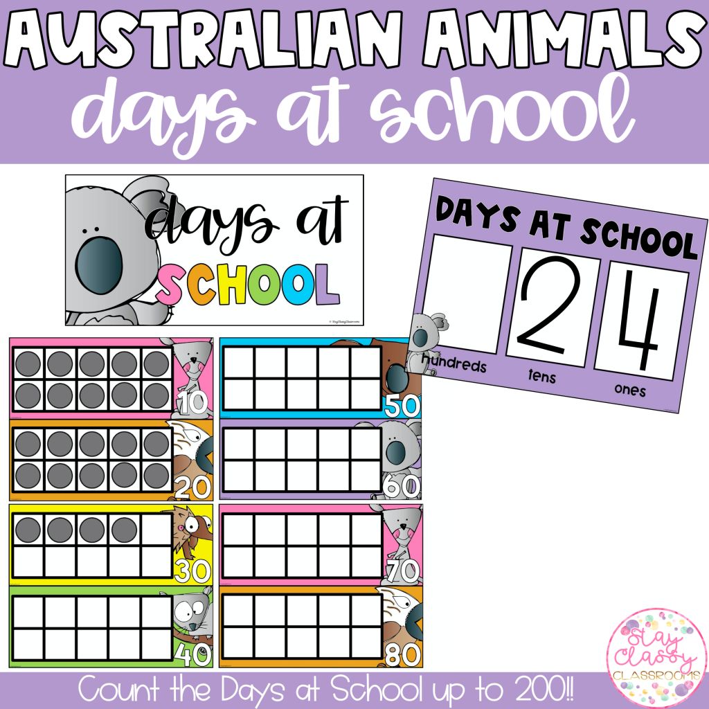 AUSTRALIAN ANIMALS Days at School Display | 100 Days of School - Stay ...