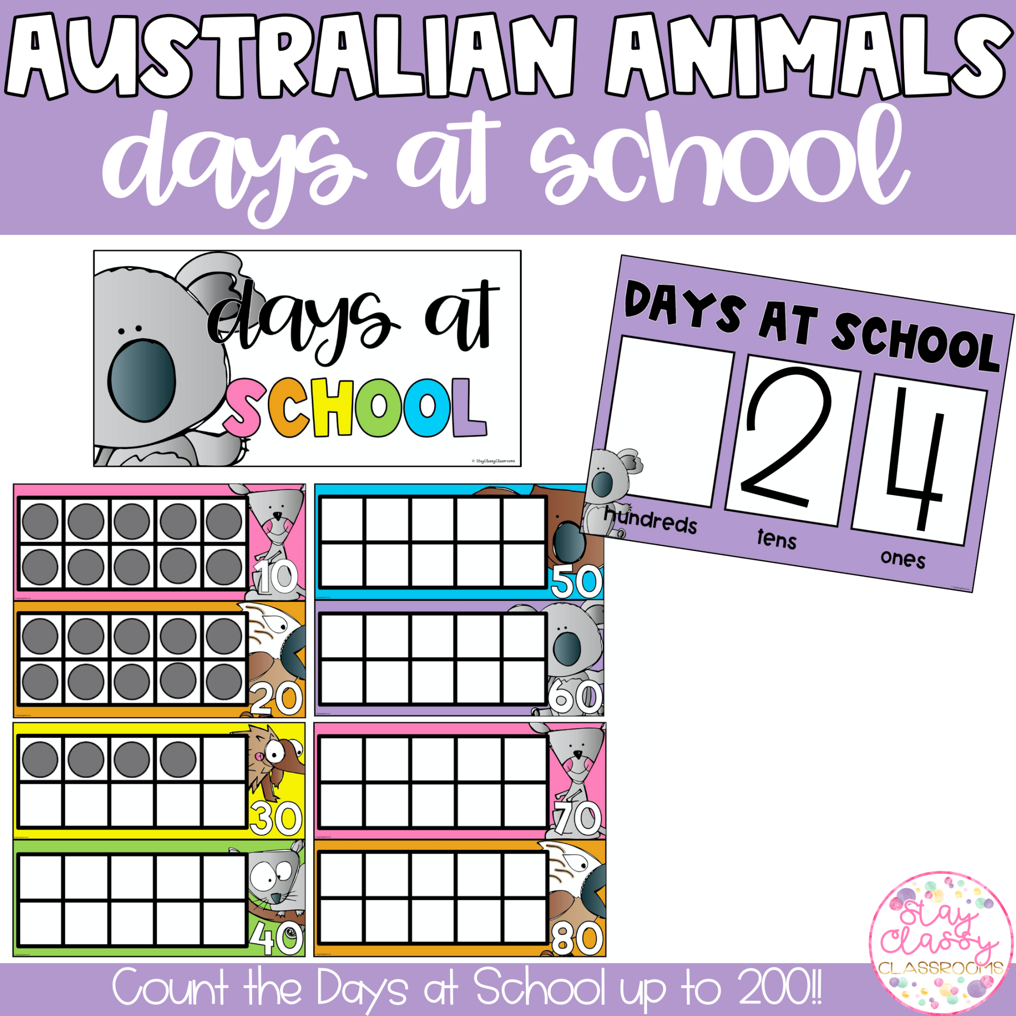 AUSTRALIAN ANIMALS Days at School Display | 100 Days of School - Stay ...