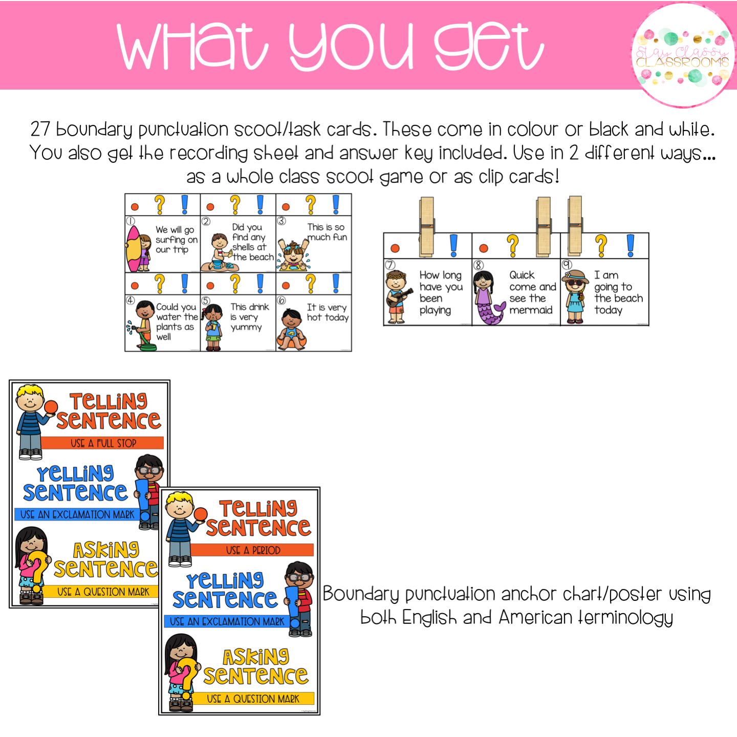Boundary Punctuation Scoot and Clip Cards - Stay Classy Classrooms