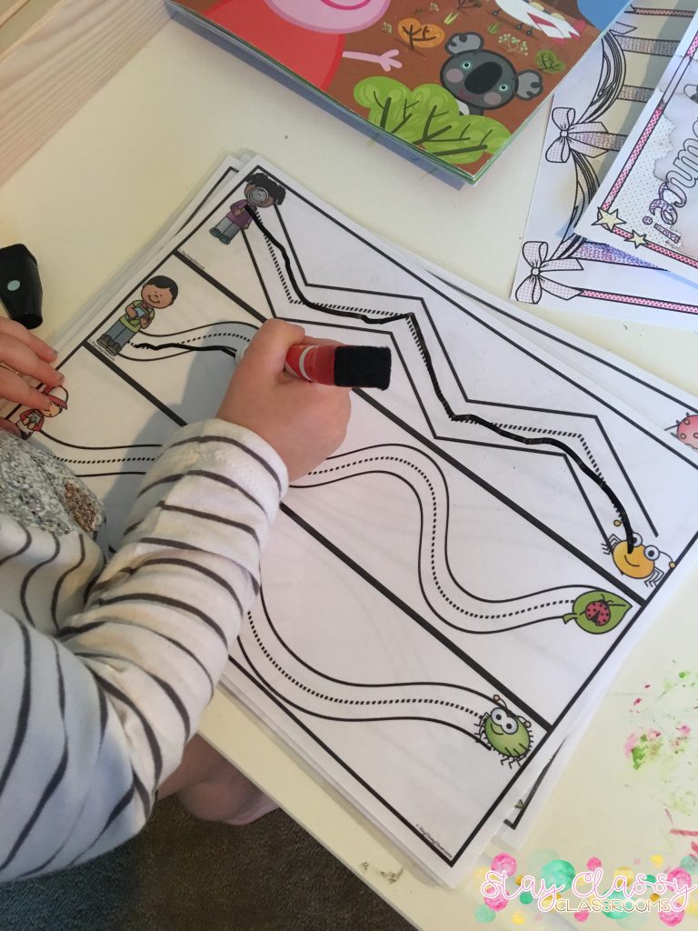 Pre-Writing Tracing Strips - Catching Bugs - Stay Classy Classrooms