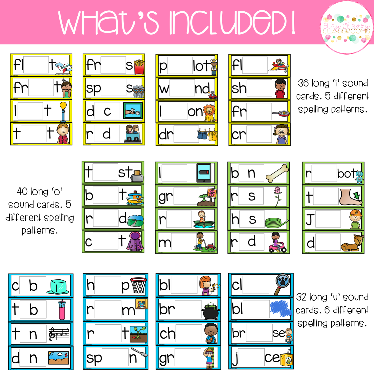 Long Vowel Patterns Build a Word - Stay Classy Classrooms