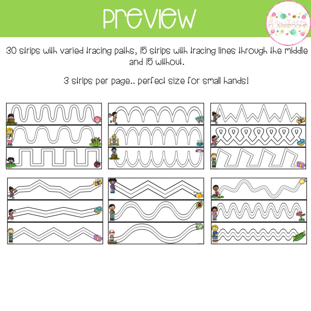 Pre-Writing Tracing Strips - Catching Bugs - Stay Classy Classrooms