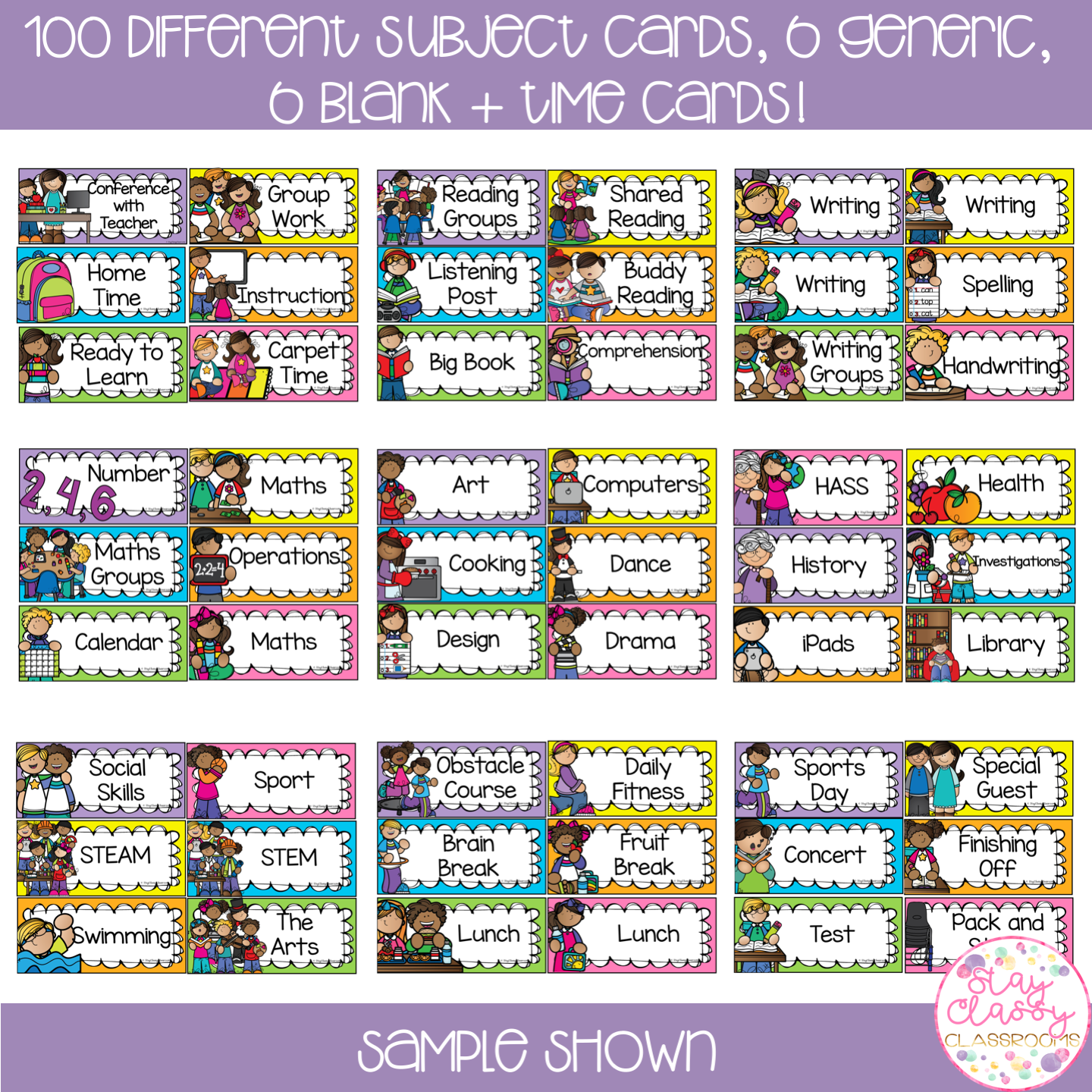 Editable Daily Visual Timetable Cards - Rainbow - Stay Classy Classrooms