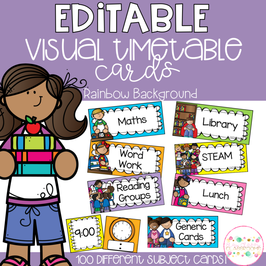 Editable Daily Visual Timetable Cards - Rainbow - Stay Classy Classrooms