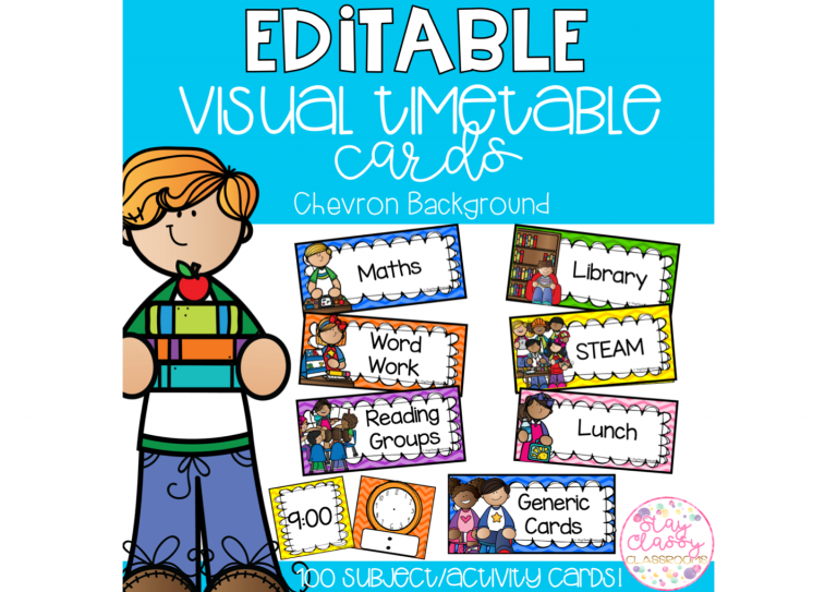 Editable Daily Visual Timetable Cards - Rainbow Chevron - Stay Classy ...