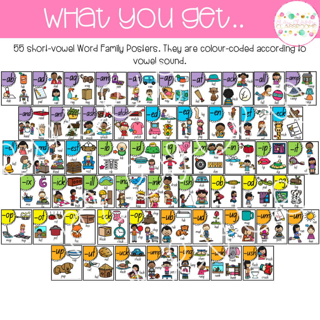 Word Family Posters - Rainbow Pop - Stay Classy Classrooms