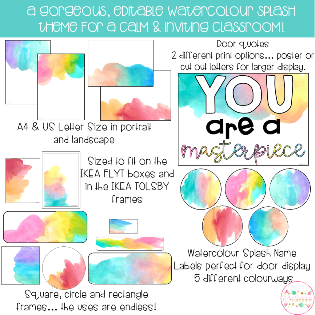 Watercolour Splash Classroom Theme Pack - Stay Classy Classrooms
