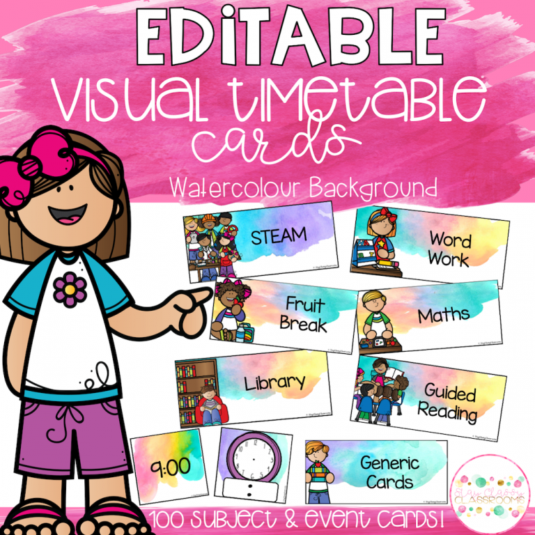 Editable Daily Visual Timetable Cards - Watercolour - Stay Classy ...