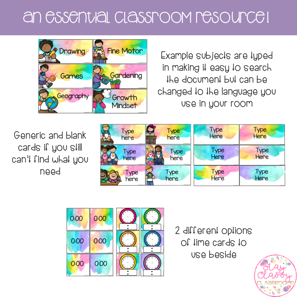 Editable Daily Visual Timetable Cards - Watercolour - Stay Classy ...