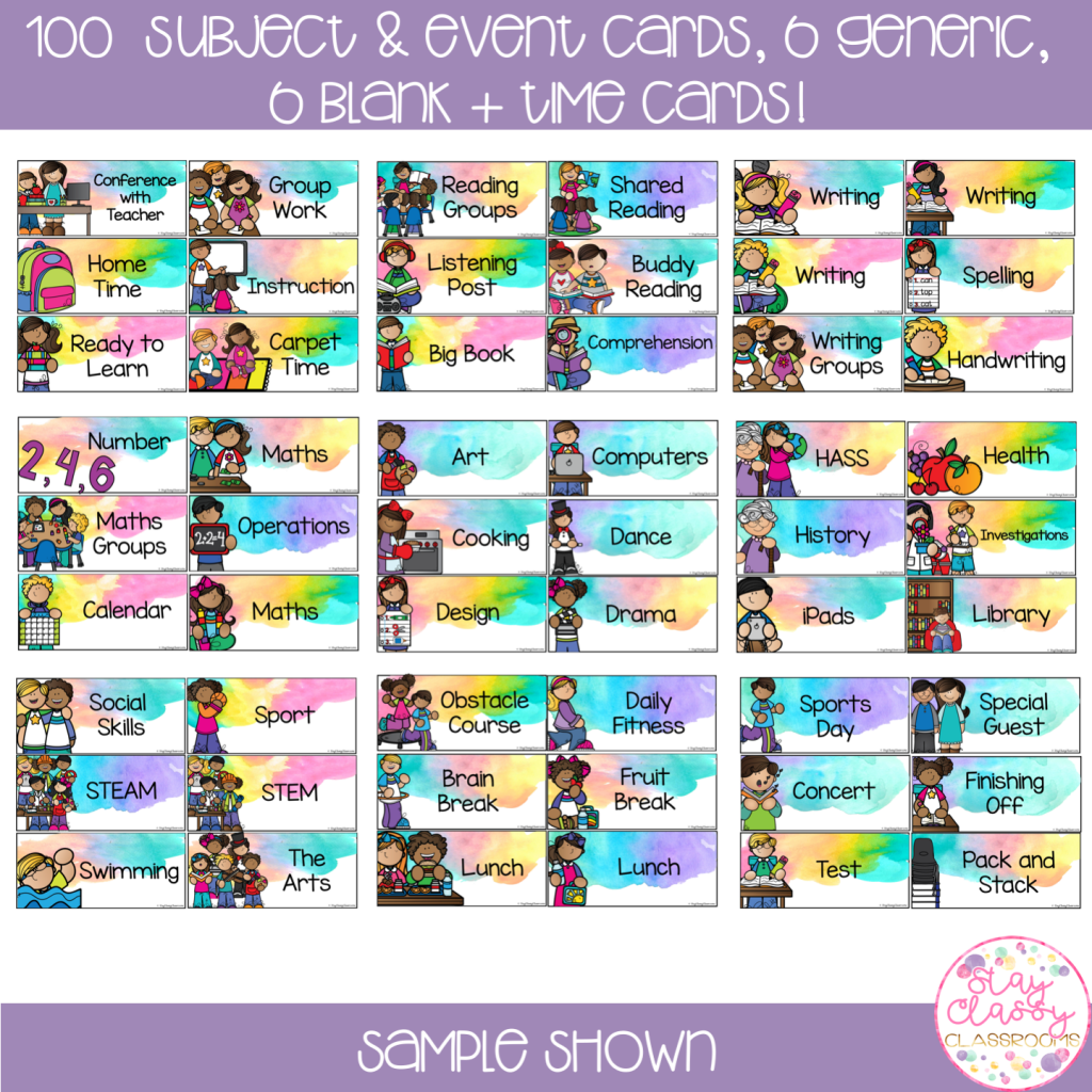 Editable Daily Visual Timetable Cards - Watercolour - Stay Classy ...