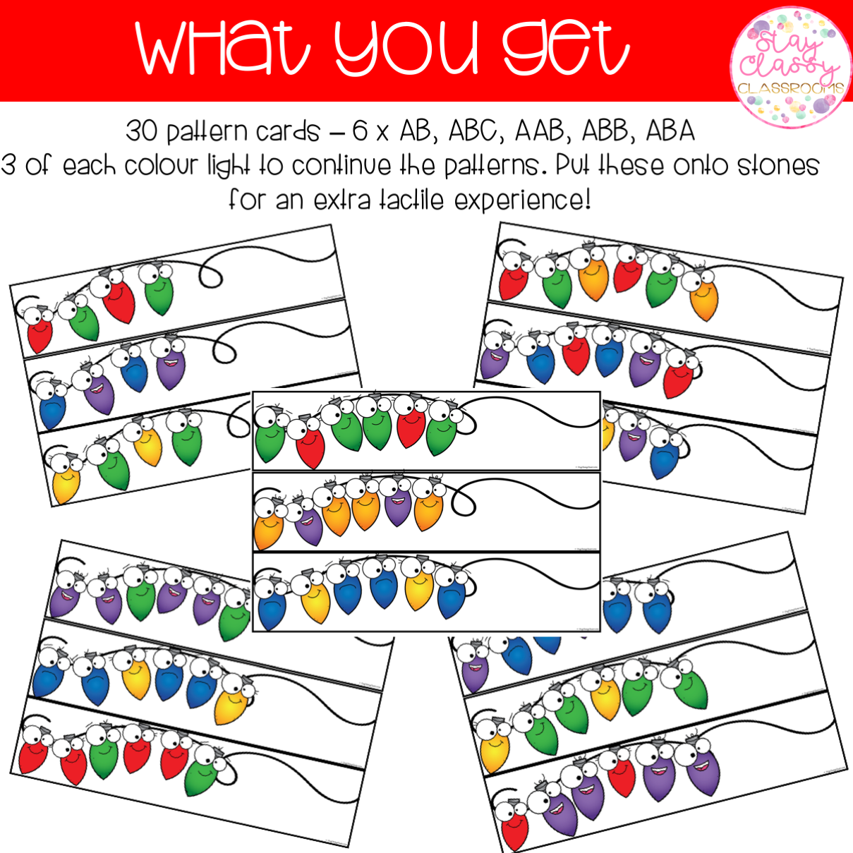 Christmas Lights Patterns Cards - Stay Classy Classrooms