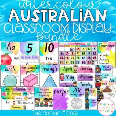 Watercolour Australian Classroom Display Bundle - TASMANIAN FONTS ...