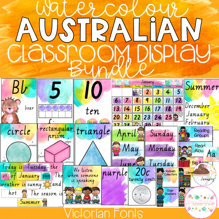 Watercolour Australian Classroom Display Bundle - VICTORIAN FONTS ...