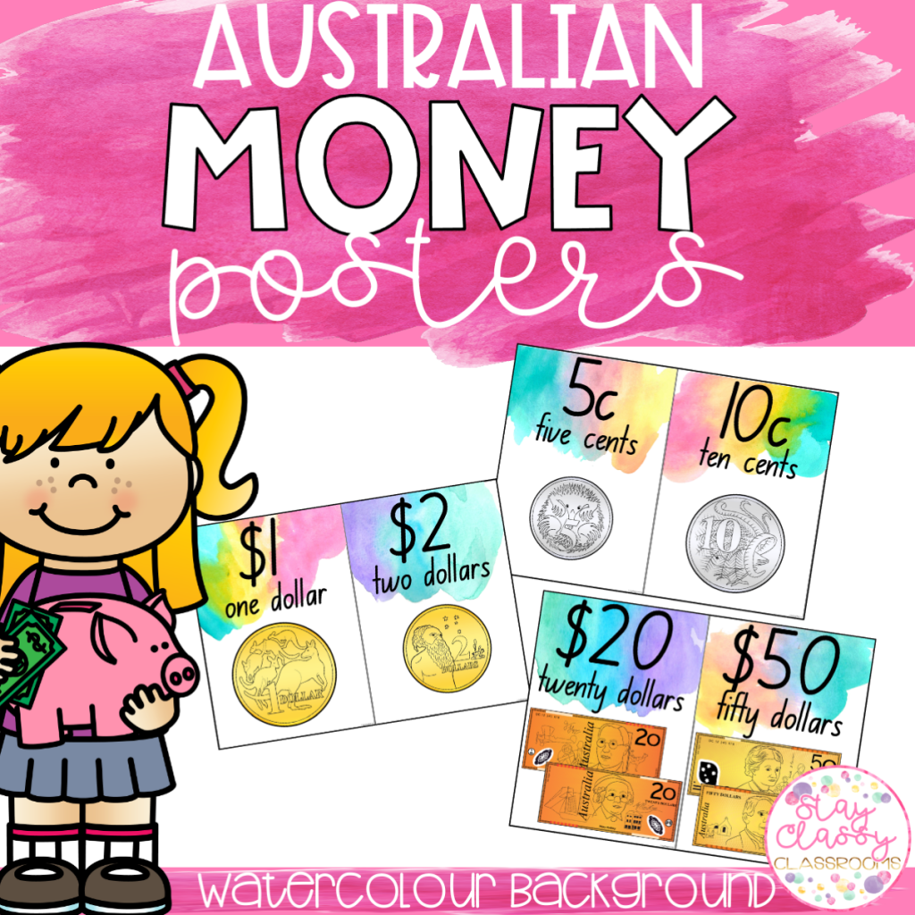 Watercolour Australian Money Posters - Stay Classy Classrooms