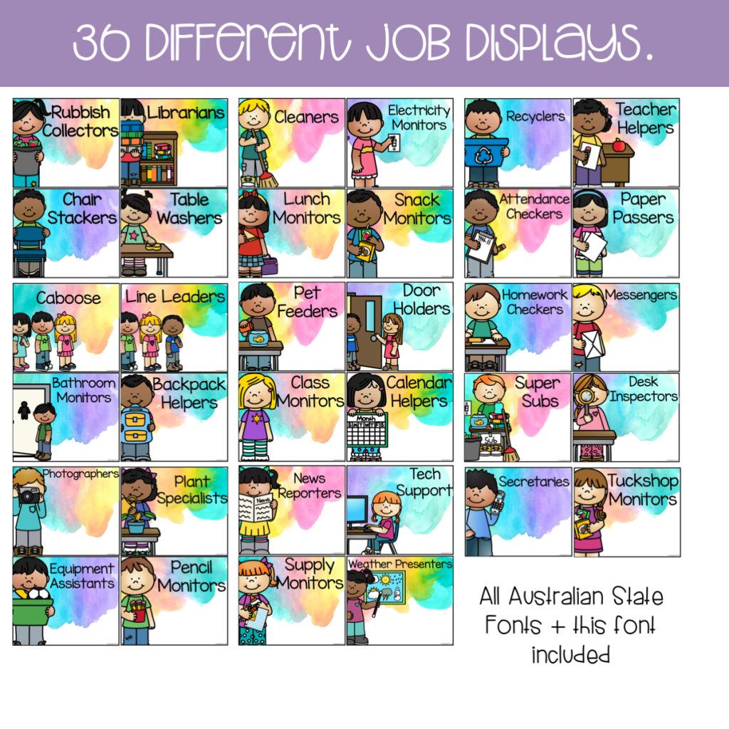 Watercolour Classroom Jobs Helpers Chart - Stay Classy Classrooms