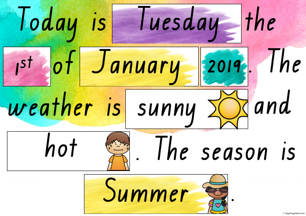 Watercolour Date & Weather Chart - PRINTABLE - Stay Classy Classrooms