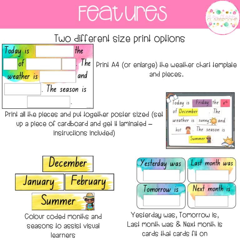 Watercolour Date & Weather Chart - PRINTABLE - Stay Classy Classrooms