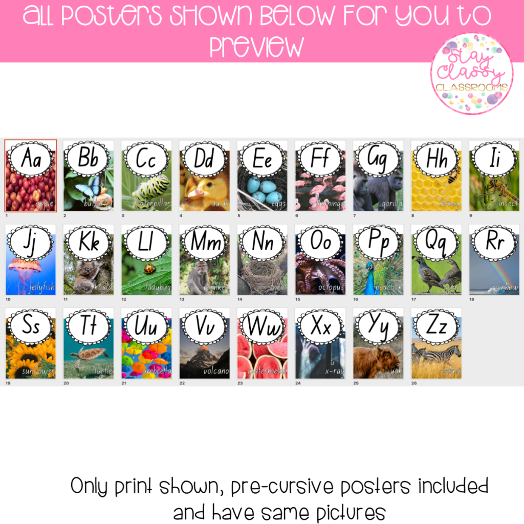Alphabet Posters - Nature Photos - Stay Classy Classrooms