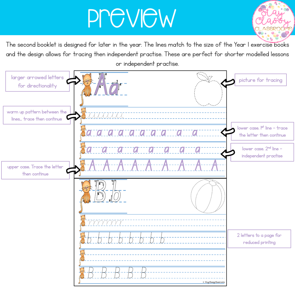 Handwriting Booklets - TASMANIAN PRINT Font - Stay Classy Classrooms