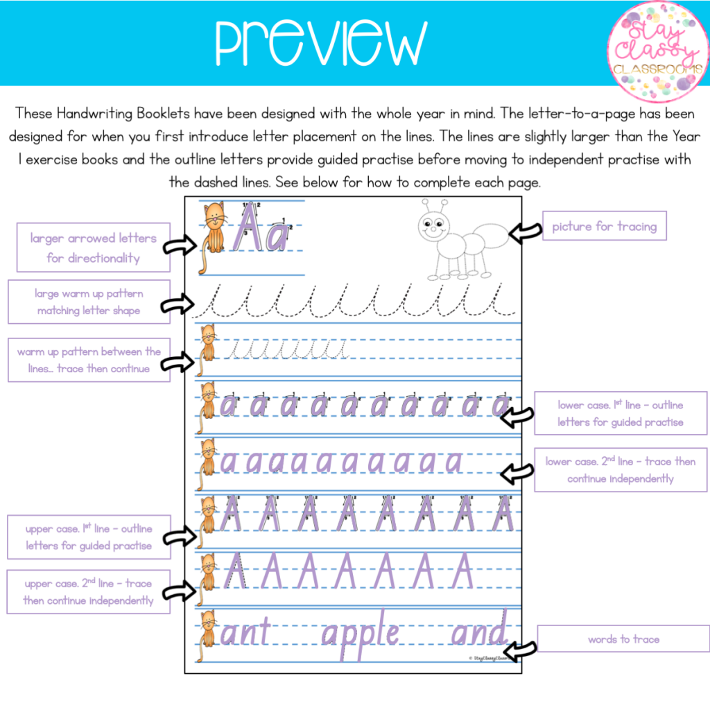 Handwriting Booklets - TASMANIAN PRINT Font - Stay Classy Classrooms
