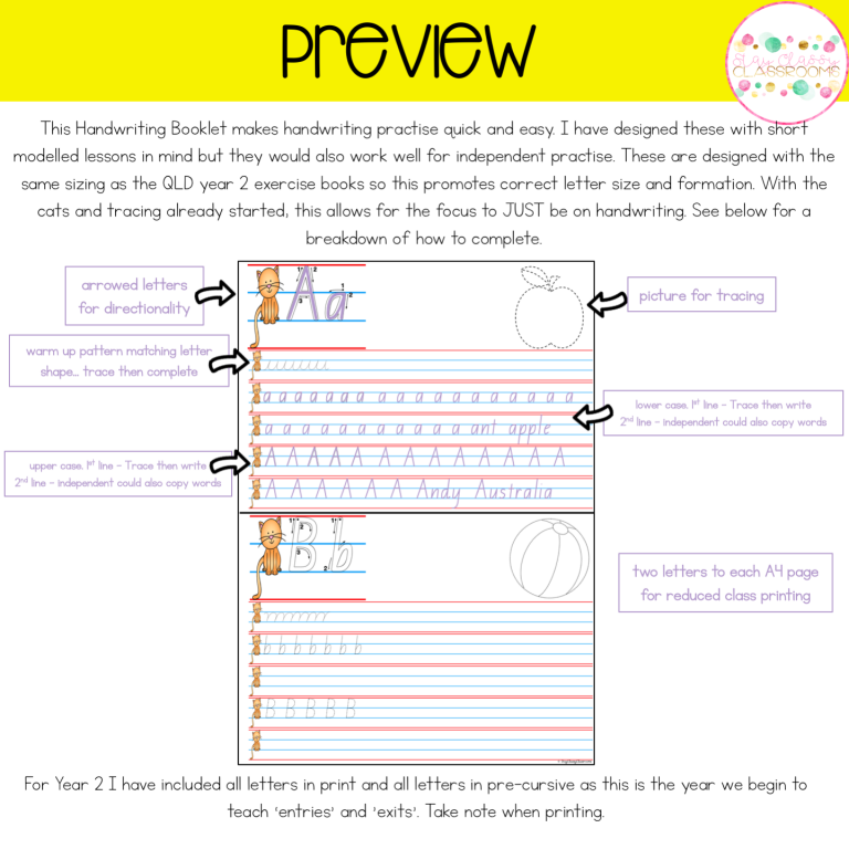 Handwriting Booklets - Year 2 QUEENSLAND Fonts - Stay Classy Classrooms