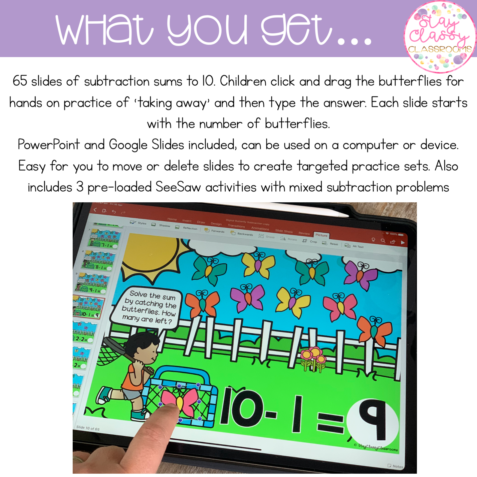 Digital Subtraction to 10 - Butterflies - Stay Classy Classrooms