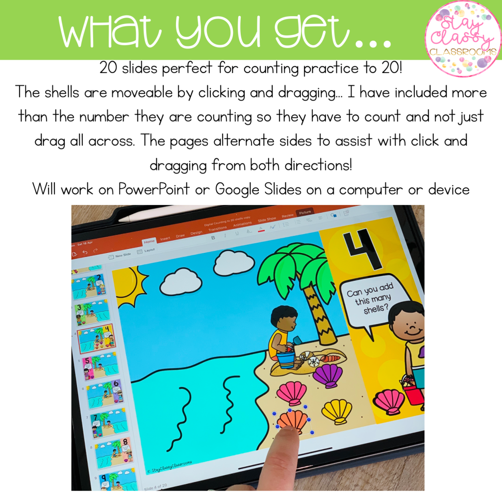 Digital Counting to 20 Shells at the Beach - Stay Classy Classrooms