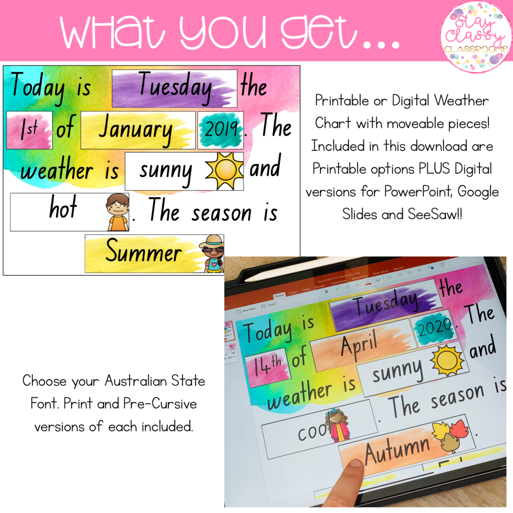 Watercolour Date & Weather Chart - DIGITAL AND PRINTABLE BUNDLE - Stay ...