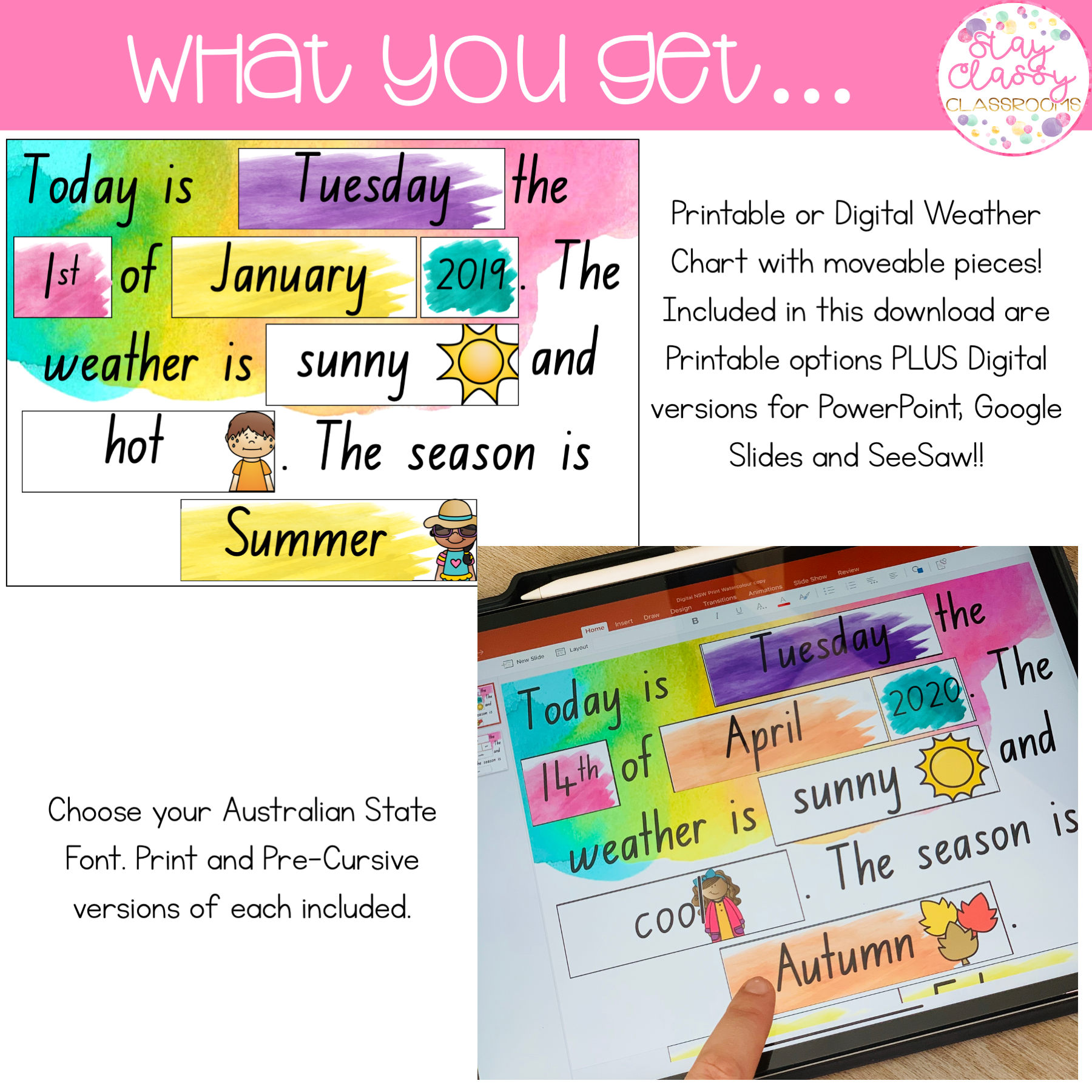 Watercolour Date & Weather Chart - DIGITAL AND PRINTABLE BUNDLE - Stay ...