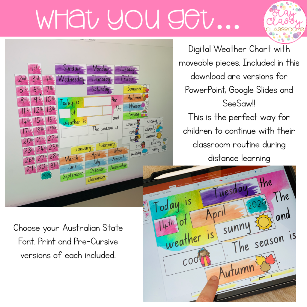 Digital Watercolour Date & Weather Chart - Stay Classy Classrooms
