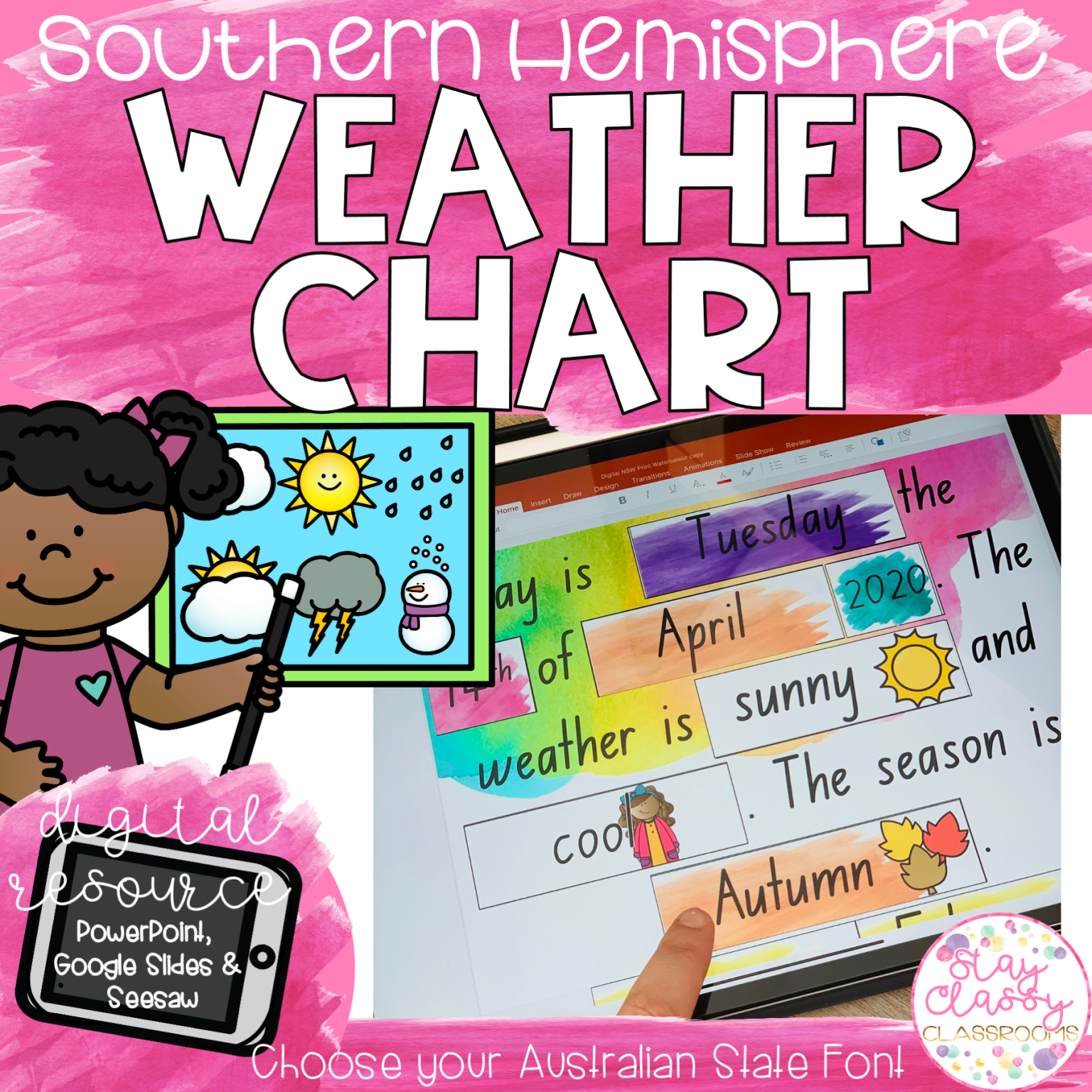 Digital Watercolour Date & Weather Chart - Stay Classy Classrooms
