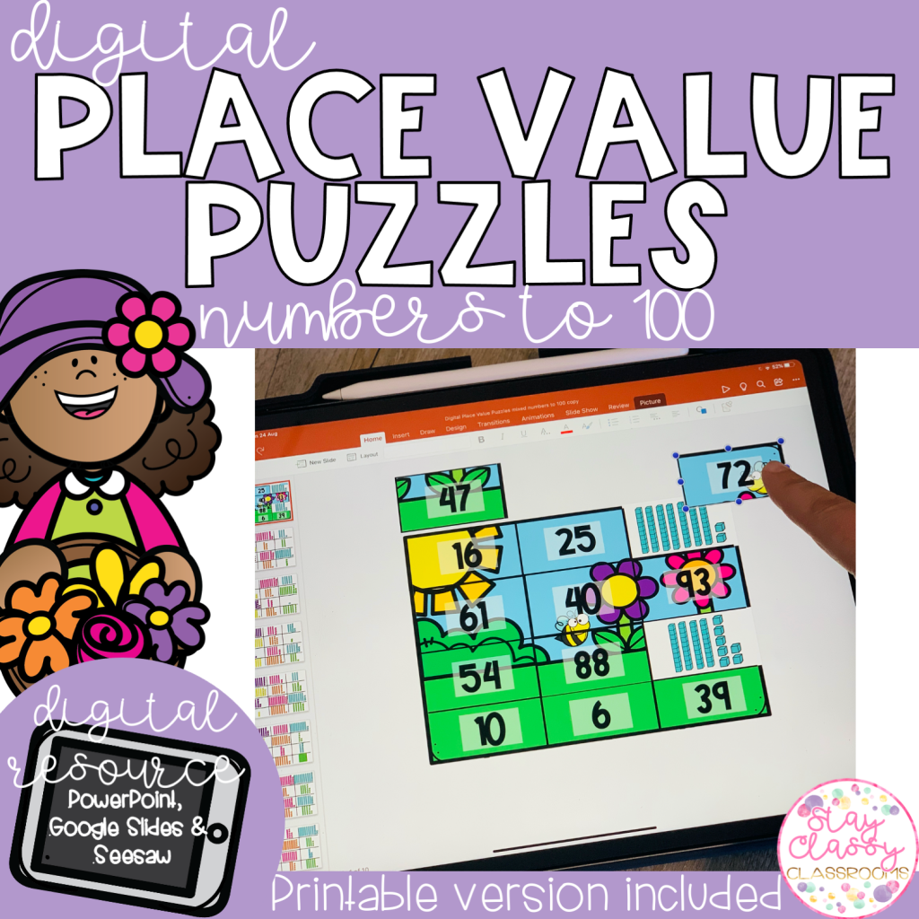 Digital Place Value Puzzles Numbers to 100 - SeeSaw, Google Slides ...