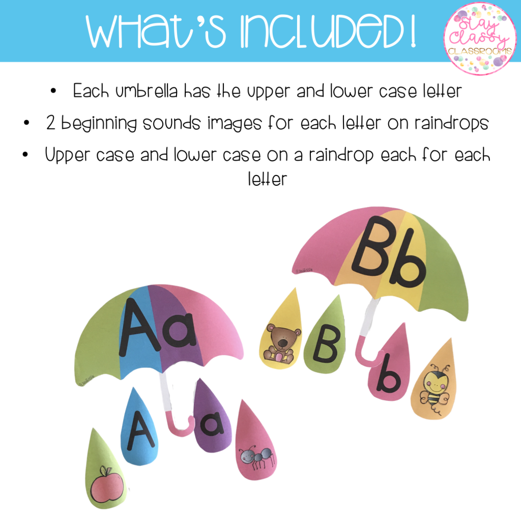 Alphabet & Beginning Sounds Match - Umbrella and Raindrops - Stay ...