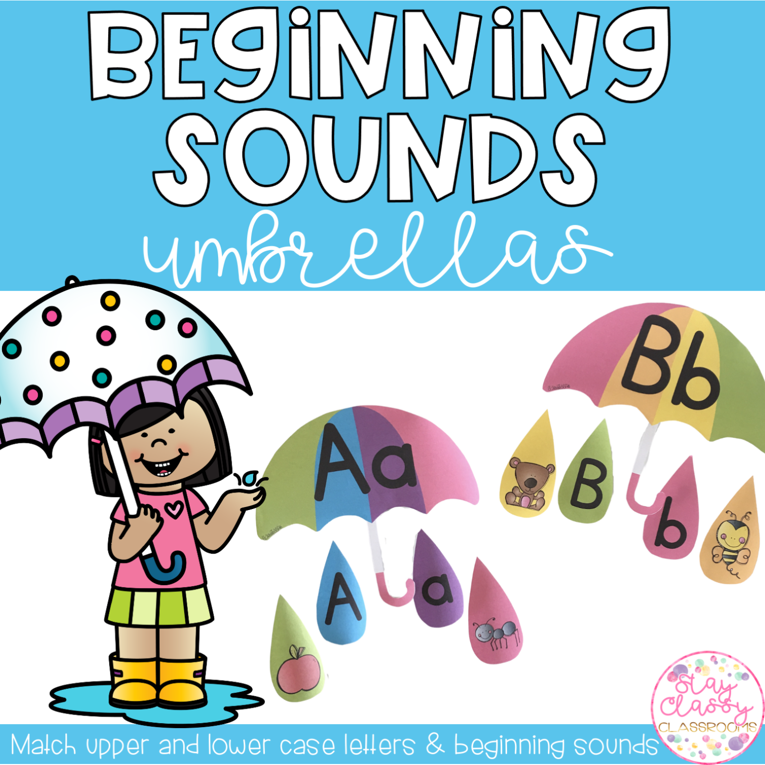 Alphabet & Beginning Sounds Match - Umbrella and Raindrops - Stay ...