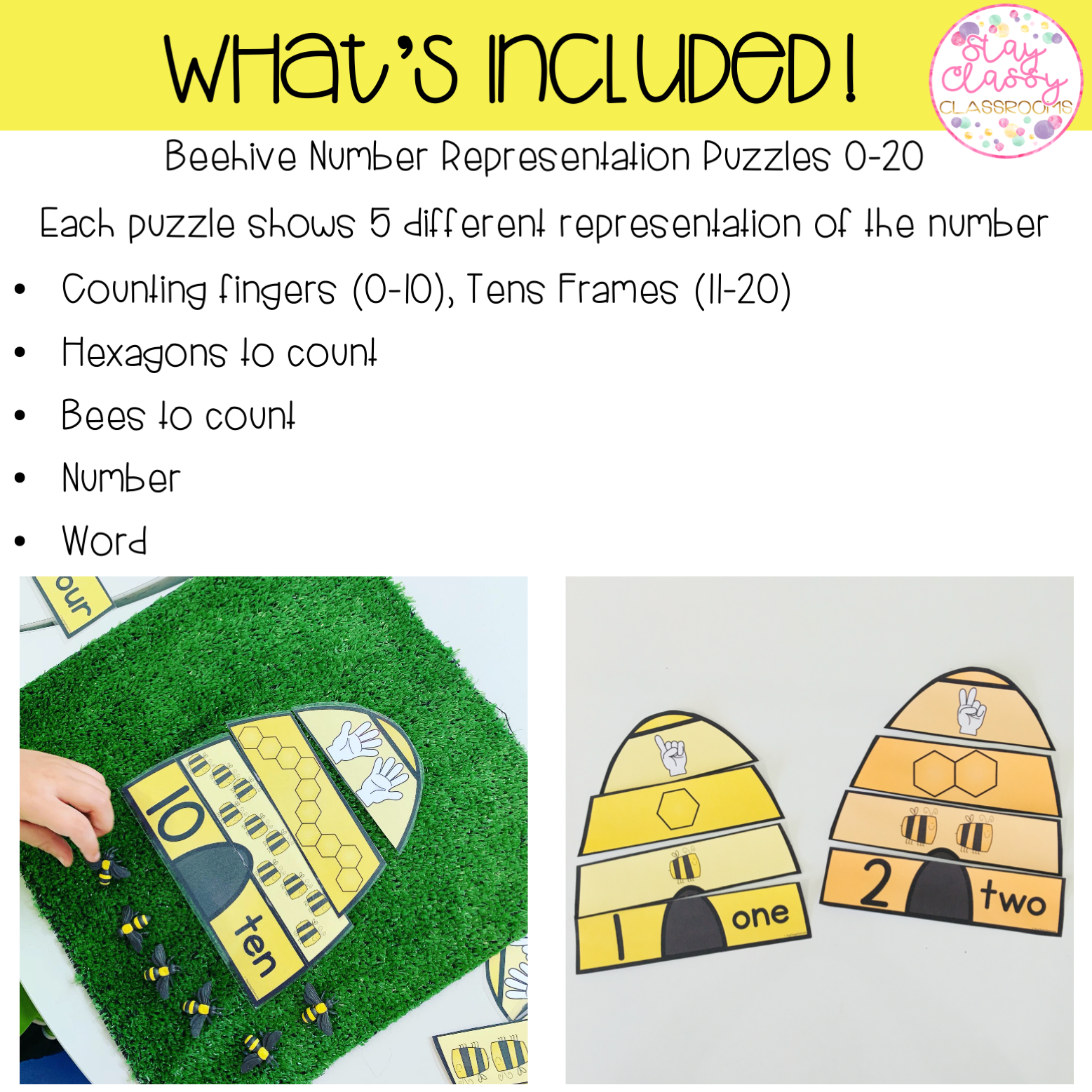 Number Representation Beehives - Numbers 0-20 - Stay Classy Classrooms