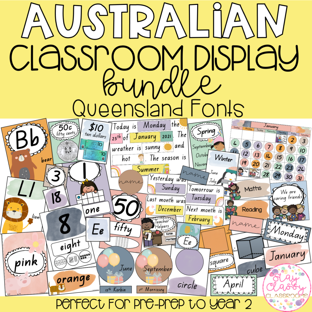 Neutral Australian Classroom Display Bundle - QUEENSLAND FONTS - Stay ...