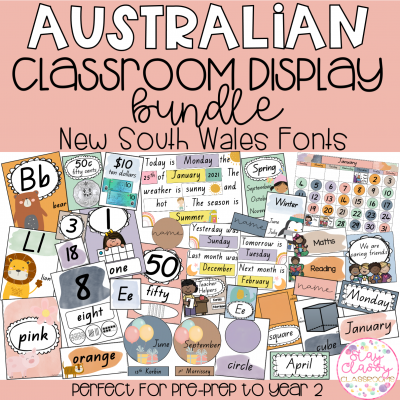 Neutral Australian Classroom Display Bundle - NEW SOUTH WALES FONTS ...