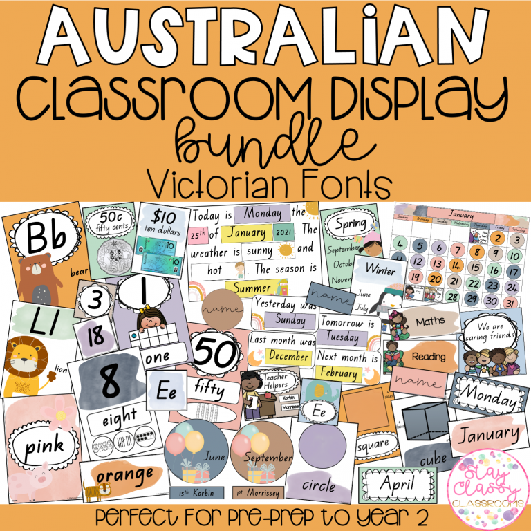 Neutral Australian Classroom Display Bundle - VICTORIAN FONTS - Stay ...