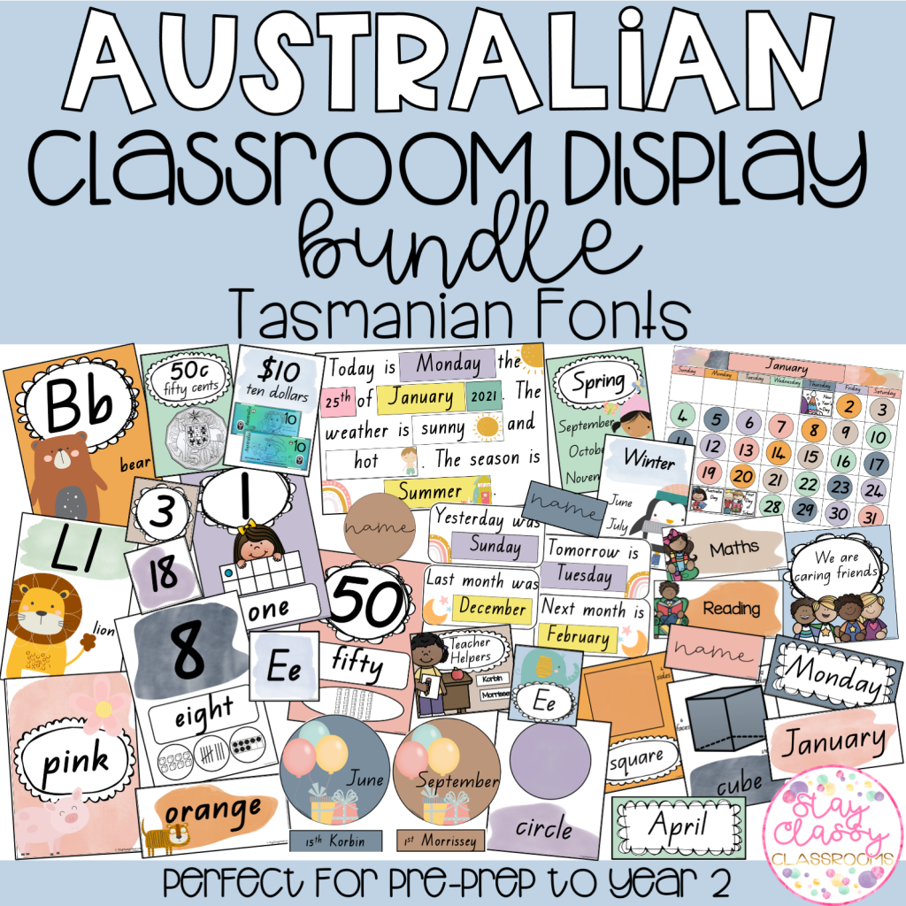 Neutral Australian Classroom Display Bundle - TASMANIAN FONTS - Stay ...