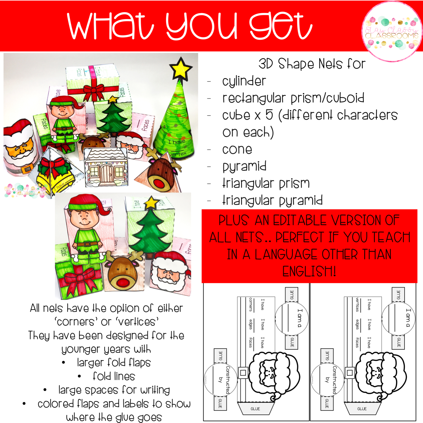 3D Shape Nets Christmas Buddies - Stay Classy Classrooms