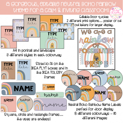 Neutral Boho Rainbow Classroom Theme Pack - Stay Classy Classrooms