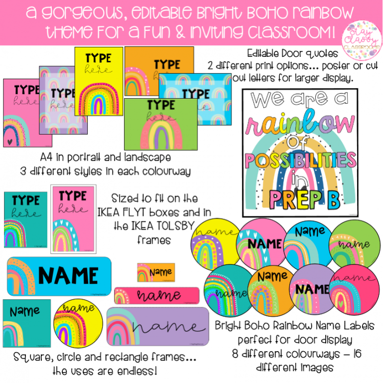 Bright Boho Rainbow Classroom Theme Pack - Stay Classy Classrooms