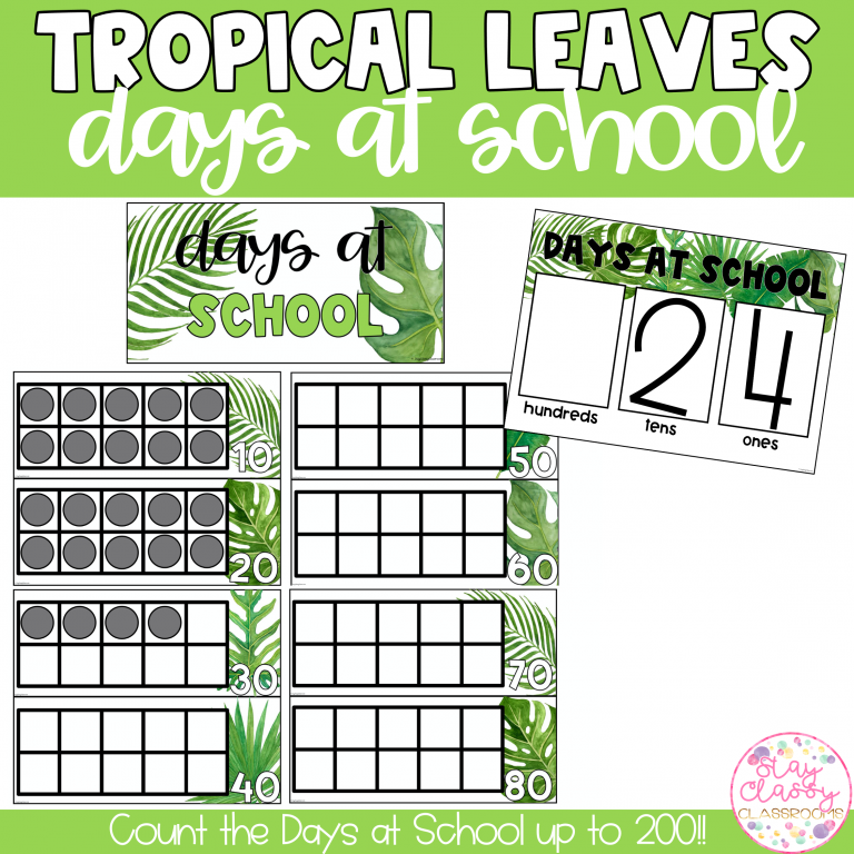 TROPICAL LEAVES Days at School Display | 100 Days of School - Stay ...