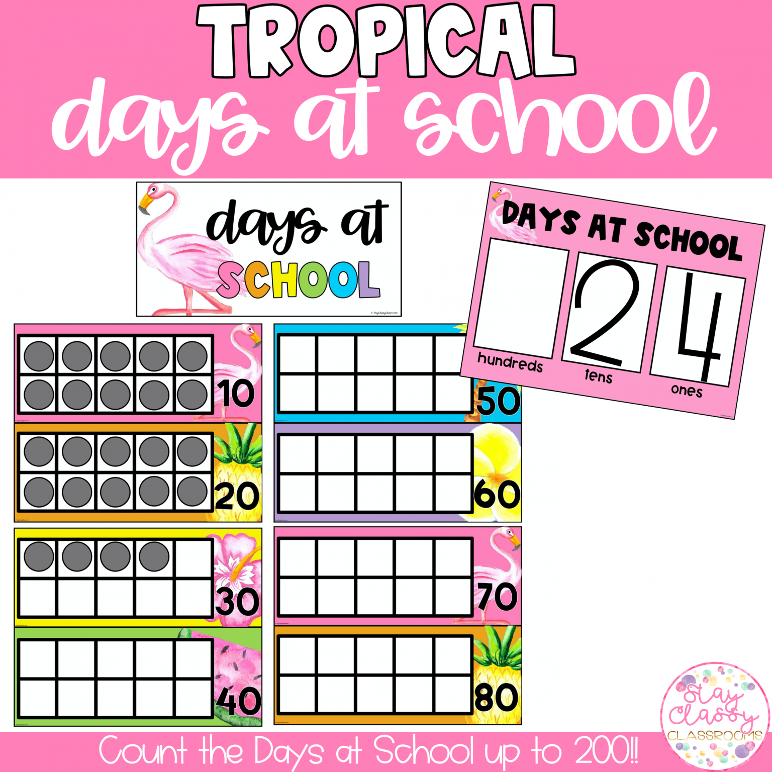 TROPICAL Days at School Display | 100 Days of School - Stay Classy ...