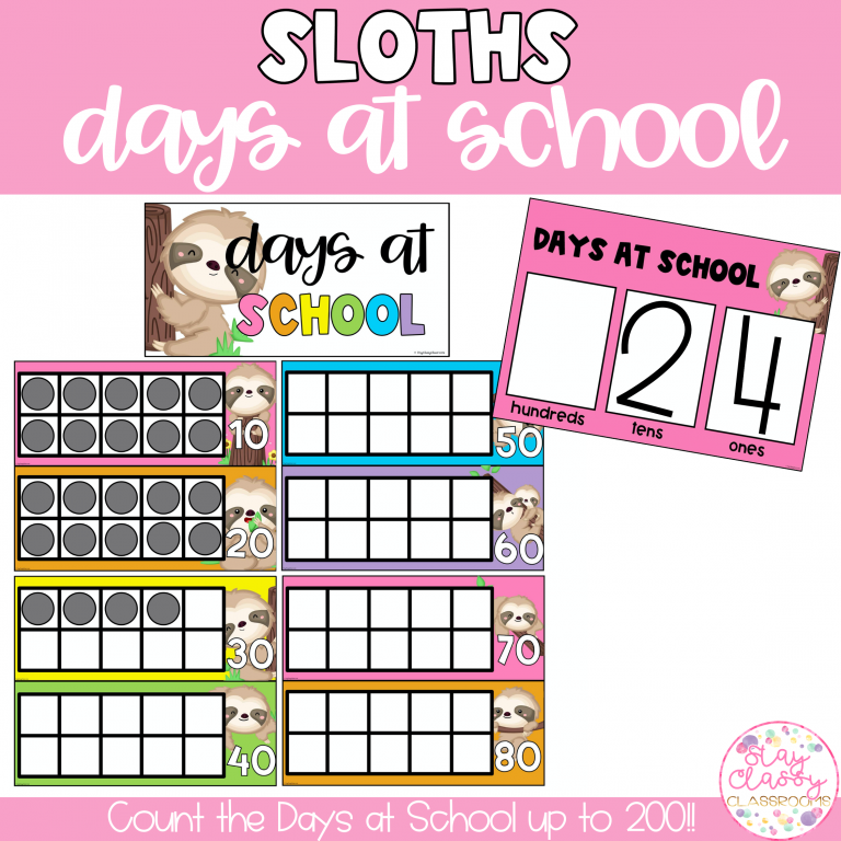 SLOTHS Days at School Display | 100 Days of School - Stay Classy Classrooms
