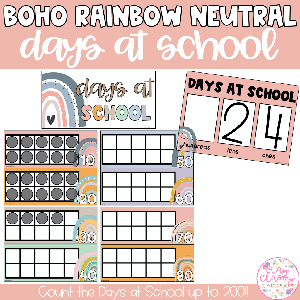 MODERN BOHO RAINBOW Days at School Display | 100 Days of School - Stay ...