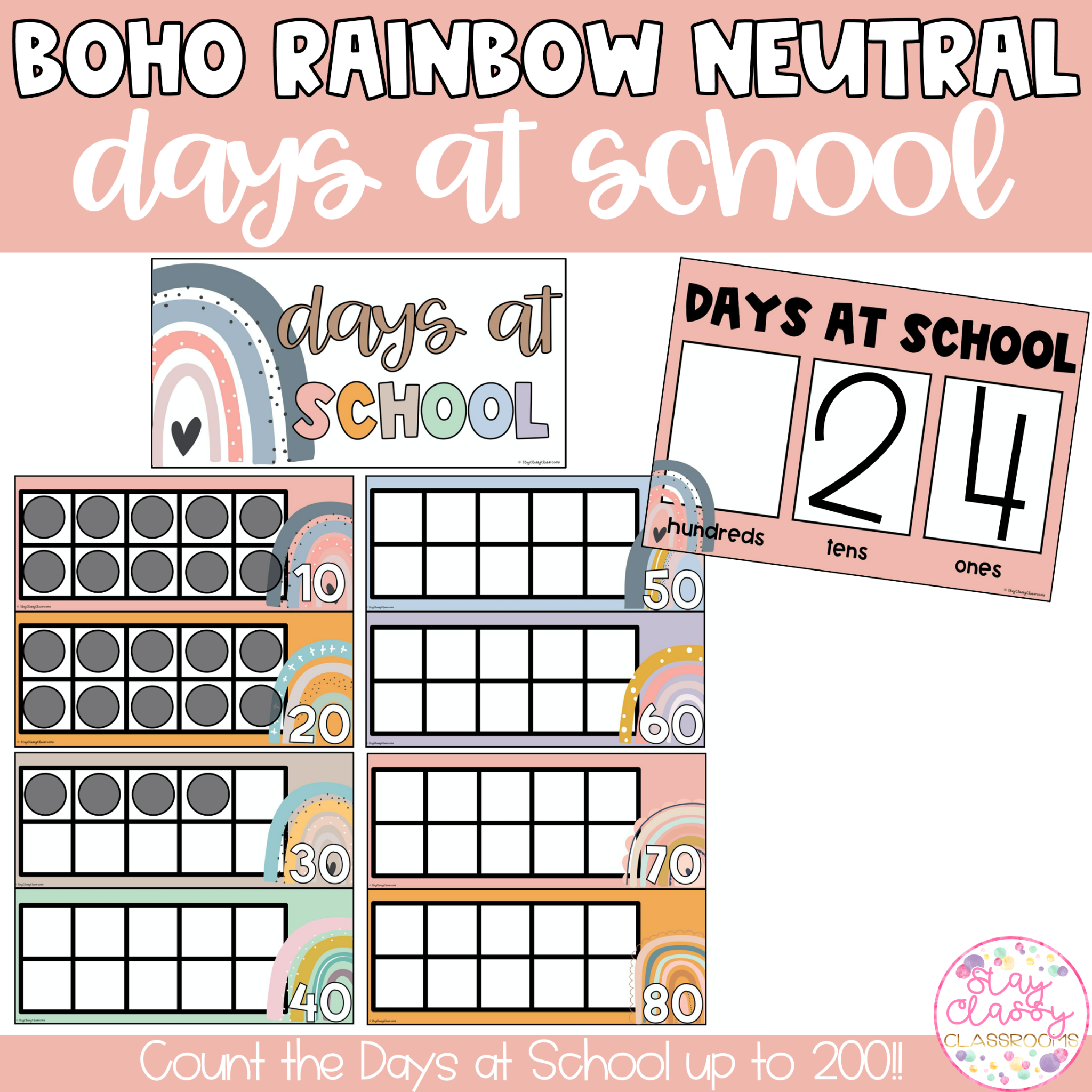 MODERN BOHO RAINBOW Days at School Display | 100 Days of School - Stay ...