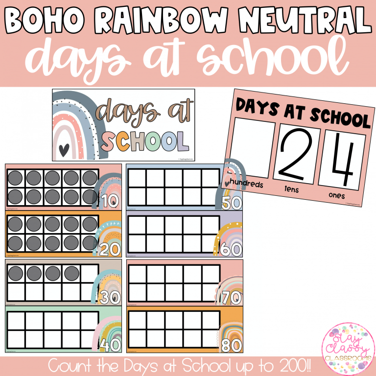 MODERN BOHO RAINBOW Days at School Display | 100 Days of School - Stay ...